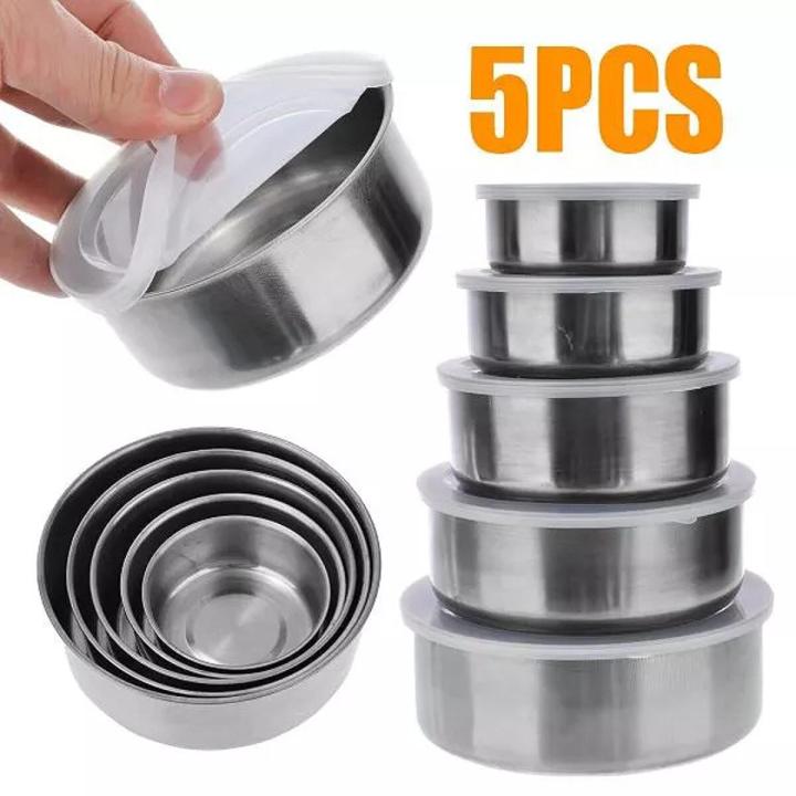 5Pcs Steel Set (Bowl, Bati & Food Box ) | Daraz.com.bd