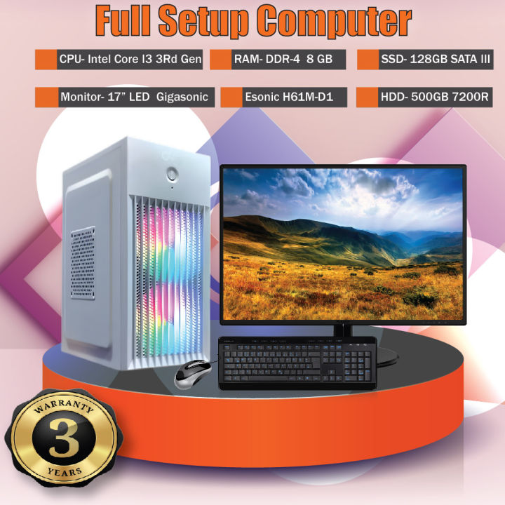 New Full Set Core I3 PC / 17'' Led Monitor/ 500GB HDD or 128 GB SSD ...