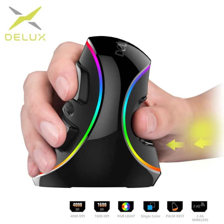 Delux M618 PLUS Ergonomics Vertical Gaming Mouse 6 Buttons 4000 DPI RGB ...