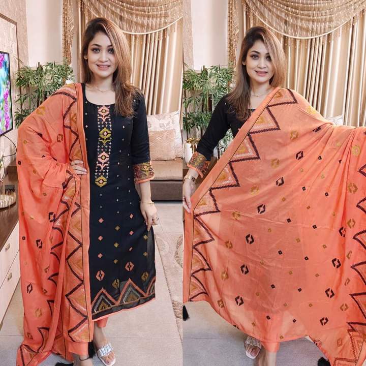 Unstitched Cotton Screen Printed Salwar Kameez for Women ( Cotton 3 pcs ...