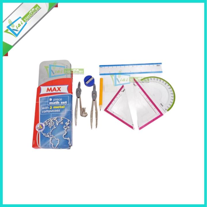 Max Geometry Set 9 pieces Math Set with 2 Metal Compasses | Daraz.com.bd