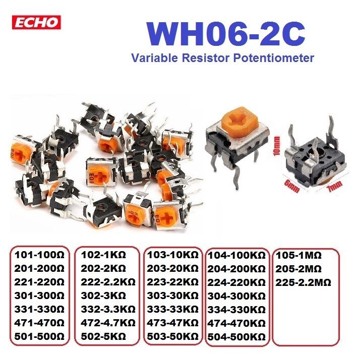 5Ps- WH06-2C Variable Resistors Trimmer Potentiometer 100ohm 200ohm ...