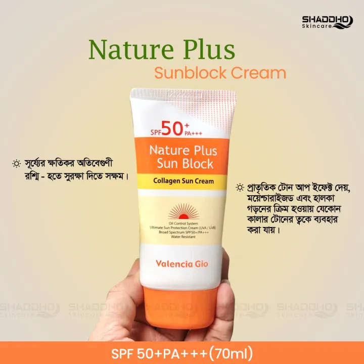 Valencia Gio Nature Plus Sunblock SPF50+ Sunscreen (70ml) | Daraz.com.bd