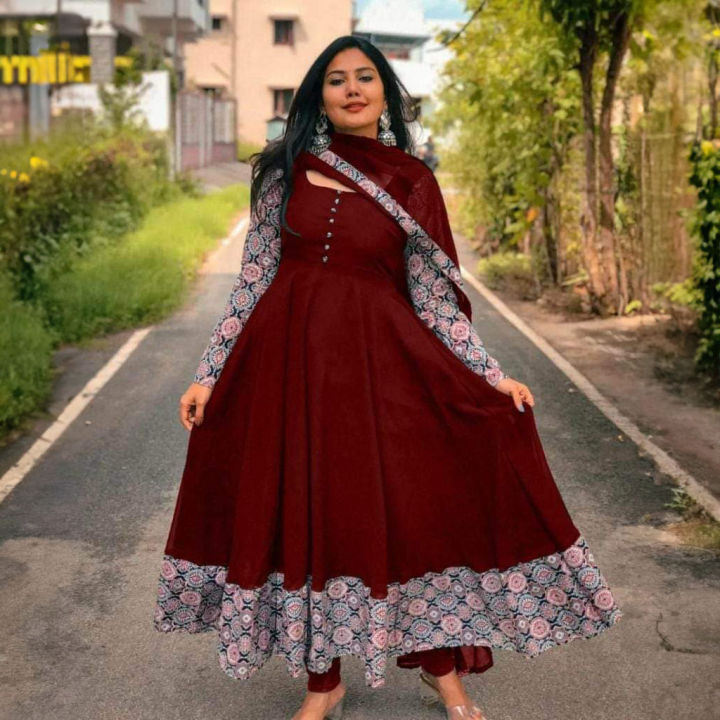 Women's 2-Piece Gown and Orna - China Linen, Stylish Screen Print ...