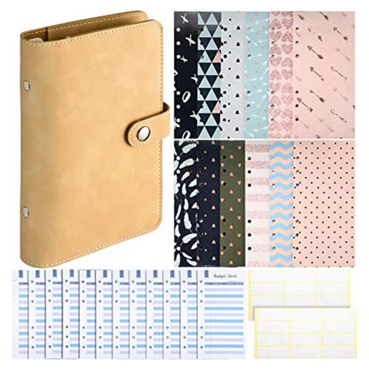 A6 PU Leather Notebook Binder 6 Ring Binder Sets,12 Budget Envelope ...