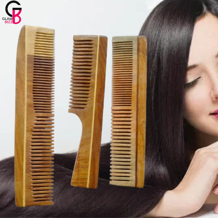 COMBO Wooden Hair Brush Comb Chiruni 3 pieces Set Middle Handle Big ...