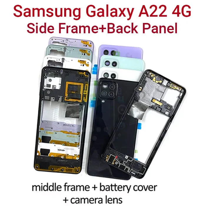 For Samsung Galaxy A22 4G Side Frame + Back Panel Housing + Camera ...