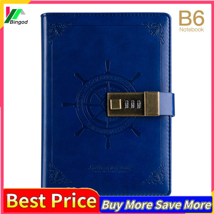 Vint-age Journal Diary with Lock B6 PU Cover Retro Notebook 3-Digit ...