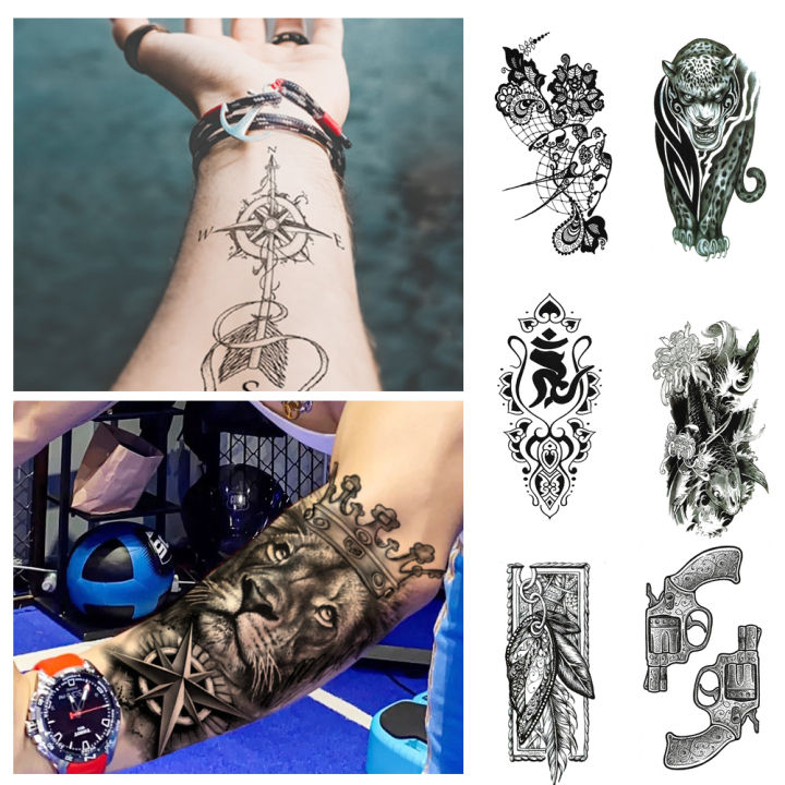 JM Small Full Arm Totem Tattoo Sticker Symbol Animal Skull Text Color ...