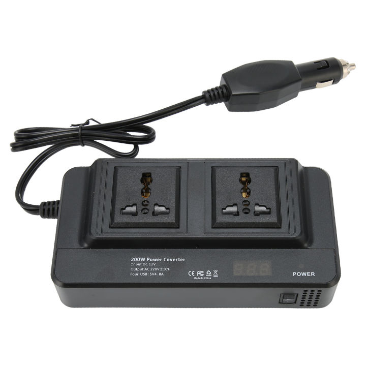 200W Power Inverter DC 12V to 220V AC with 2.1A 4 Port USB Multi ...