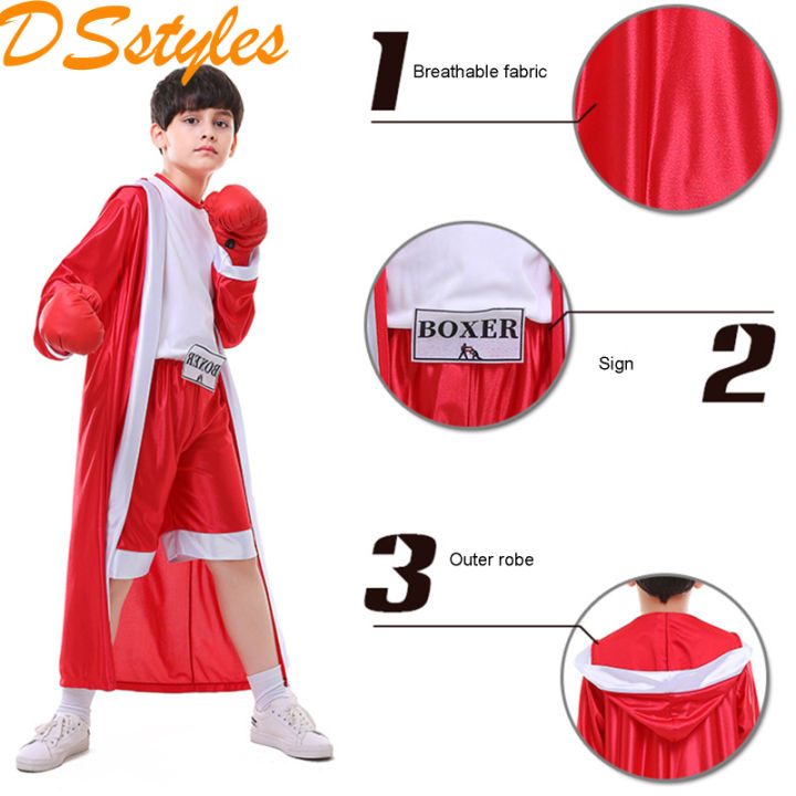 DSstyles Children Kids Boxing Uniform Set Hooded Robe Short Sleeve Top ...