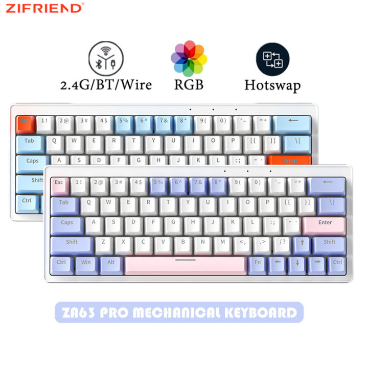 ZIFRIEND ZA63 PRO 63 Keys Mechanical Keyboard Wired Wireless 3 mode ...