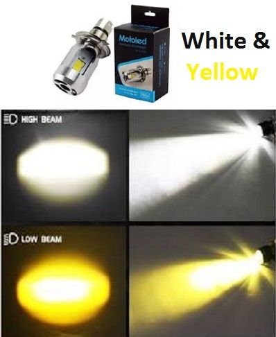 Yellow and White Motoled H4 LED Headlight Bulb High & Low Beam 20Watt ...
