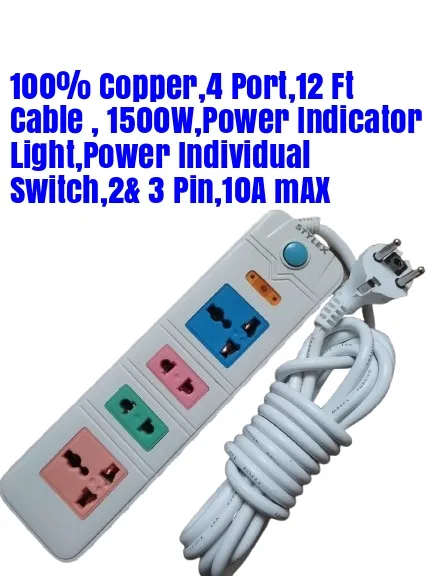 Multiplug Stylex MTS-220 4-Port 12 FT/4 Meter Cable Multi Plug | Daraz ...