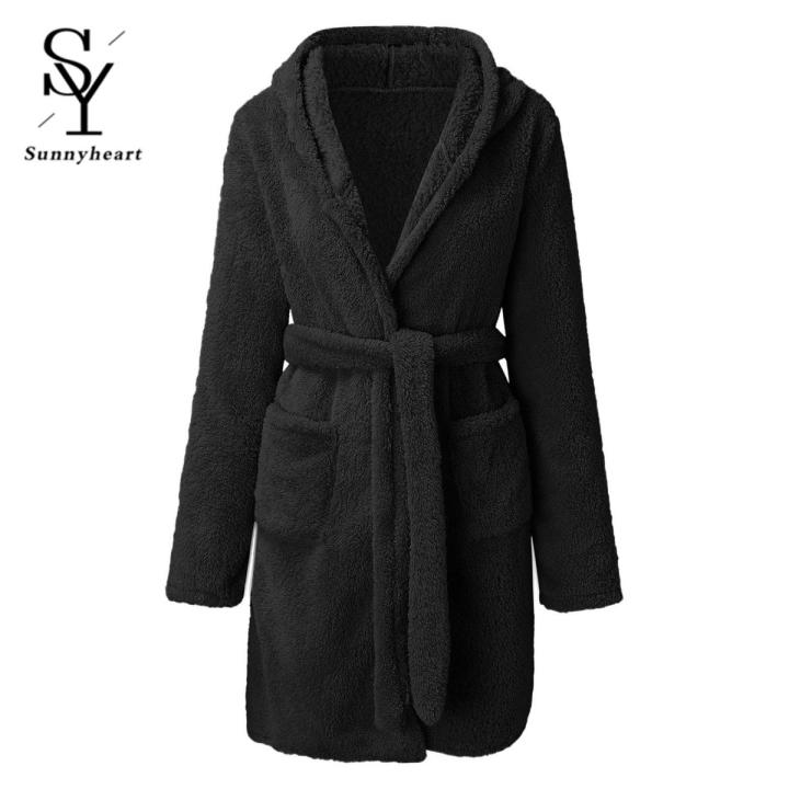 Sunnyheart Lady Winter Pajamas Above Knee Cardigan Hooded Women ...