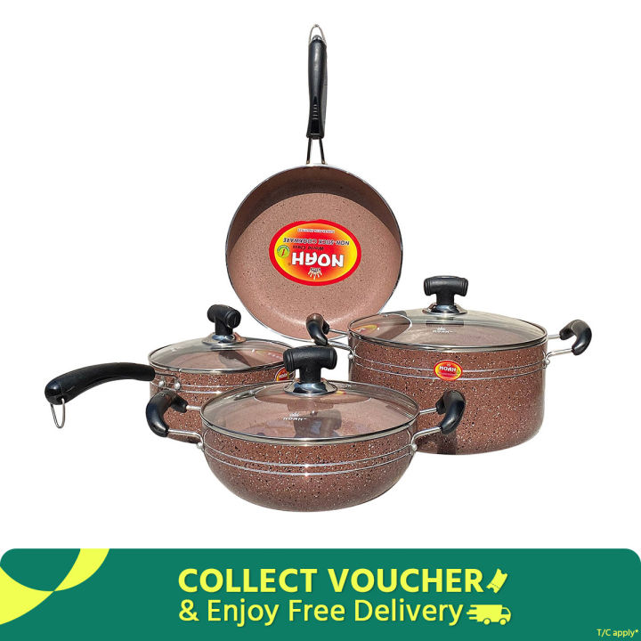 NOAH Marble Coated Cookware Full Set - Walnut Brown | Daraz.com.bd