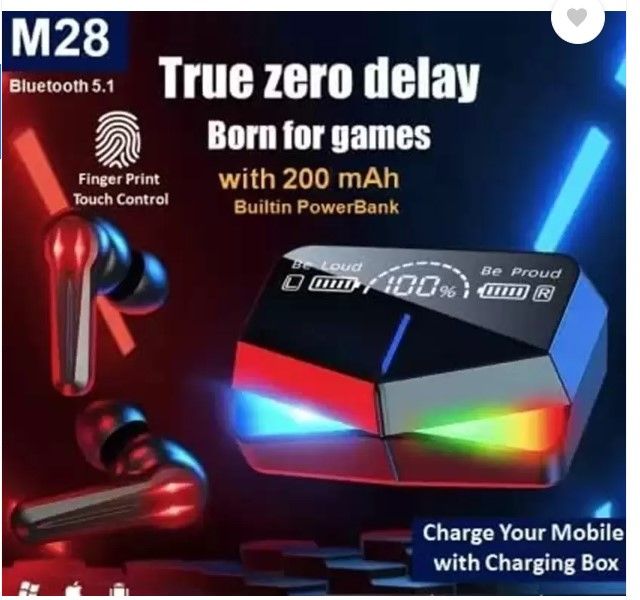 Earbuds M28 Gaming TWS Bluetooth Headset (Black, True Wireless) s ...