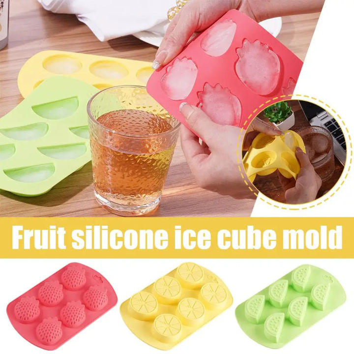 6 Grid Fruit Shape Ice Cube Mold Reusable Lemon Watermelon Strawberry ...