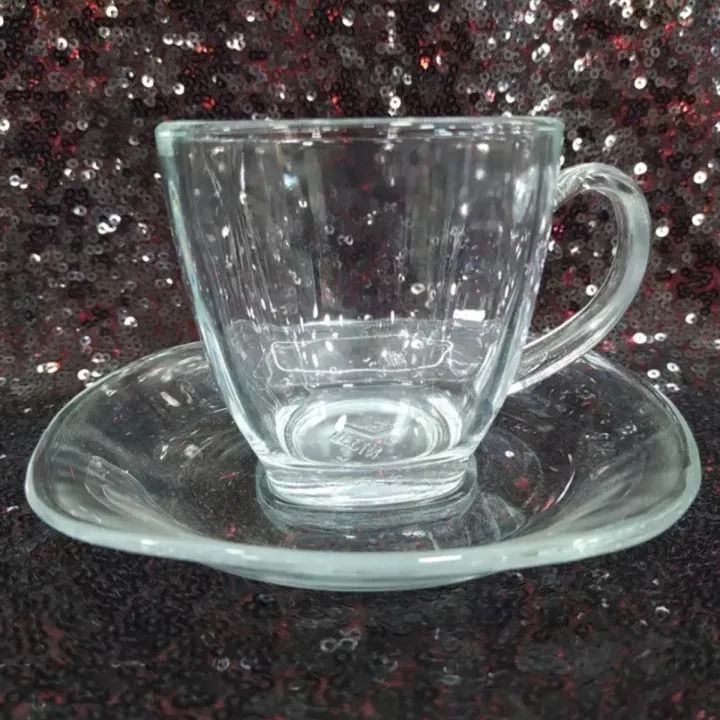 Glass Square Tea Cup 6 Pieces And Saucer 6 Pieces Set - 4 Kuna - Coffee ...