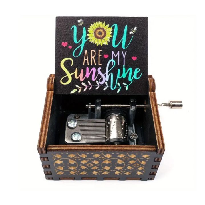 Wood Carving Music Box Moon River Sound Box Wooden Hand Crank ...