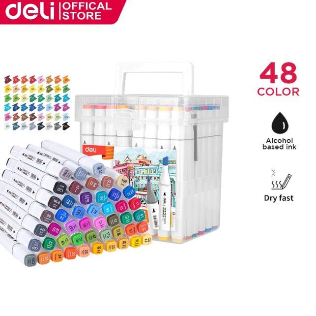 Deli E70801-48 Dual Tip Sketch Art Marker Permanent Alcohol Based ...