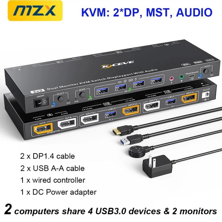 MZX KVM Switch 2 DP 1.4 8K Monitors Docking Station USB Hub Splitter 2 ...
