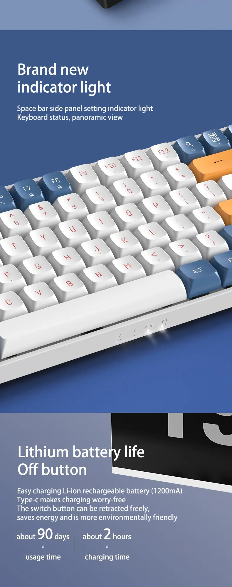 Aigo A87 Gaming Mechanical Keyboard 2.4G Wireless USB Type-c Wired Blue ...