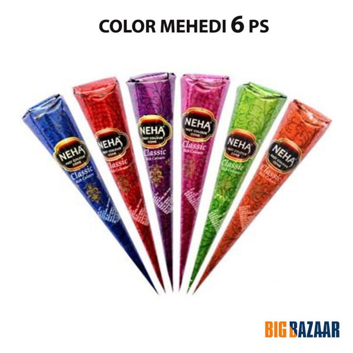 Neha Fast Colour Cone Mehedi colours 6pis | Daraz.com.bd