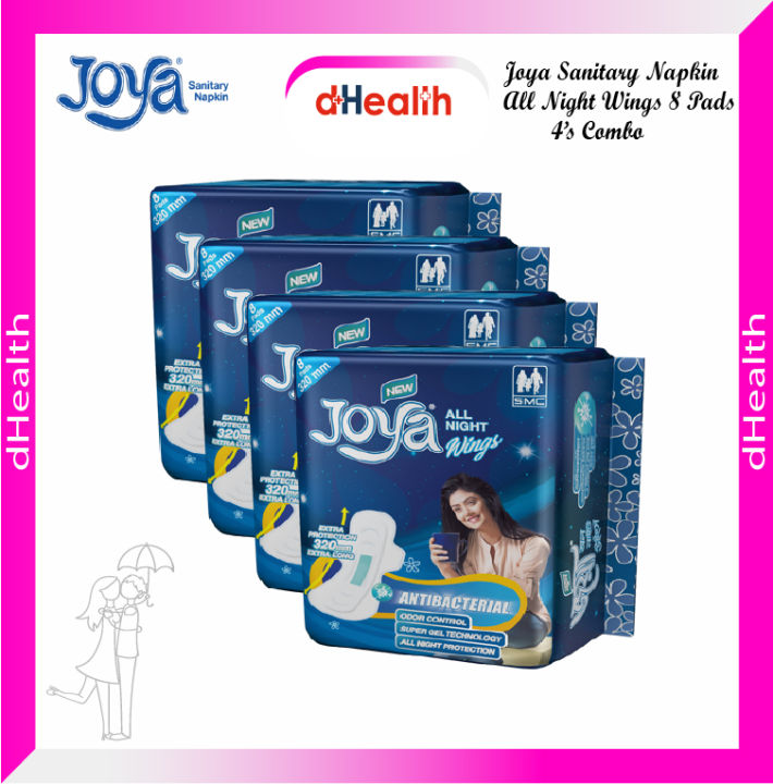 Joya Sanitary Napkin All Night Wings 8 Pads 4,s Combo Pack (Panty/Wings ...