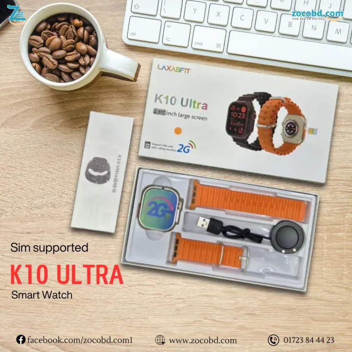K10 Ultra Smart Watch with Sim supported Big Display Wireless Charger ...