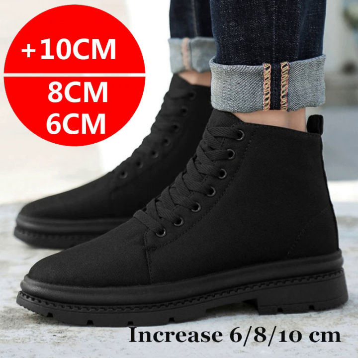 【selevn roind】 Men Boots Elevator Shoes Hidden Heels Canvas Heightening ...