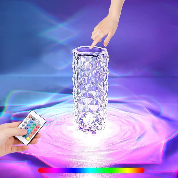 USB Rechargeable RGB 16 Color Crystal Rose Diamond Table Lamp Acrylic ...