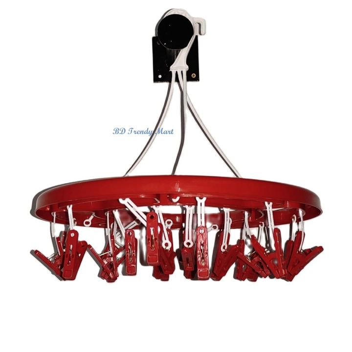 Smart Round Hanger 'With 24 Clips'-Red-Cloth Hanger | Daraz.com.bd