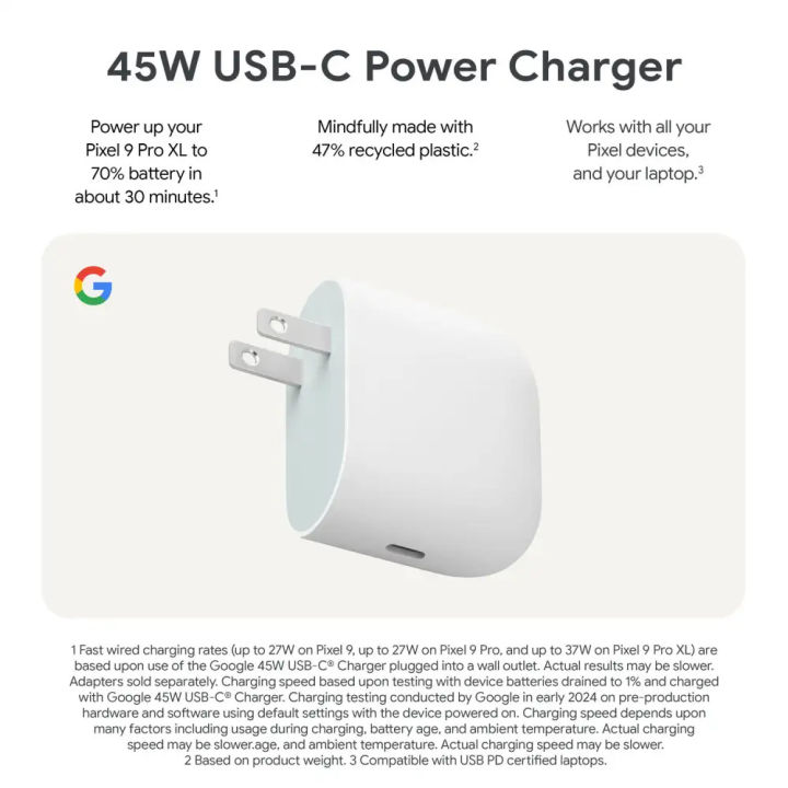 Google Pixel 45W Book Charger US Plug Fast Charging Power Adapter USB C ...