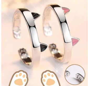 1/2Pcs Cute Cat Rings Women Girls Adjustable Cat Ears Paw Animal Finger Ring Couple Cartoon ...