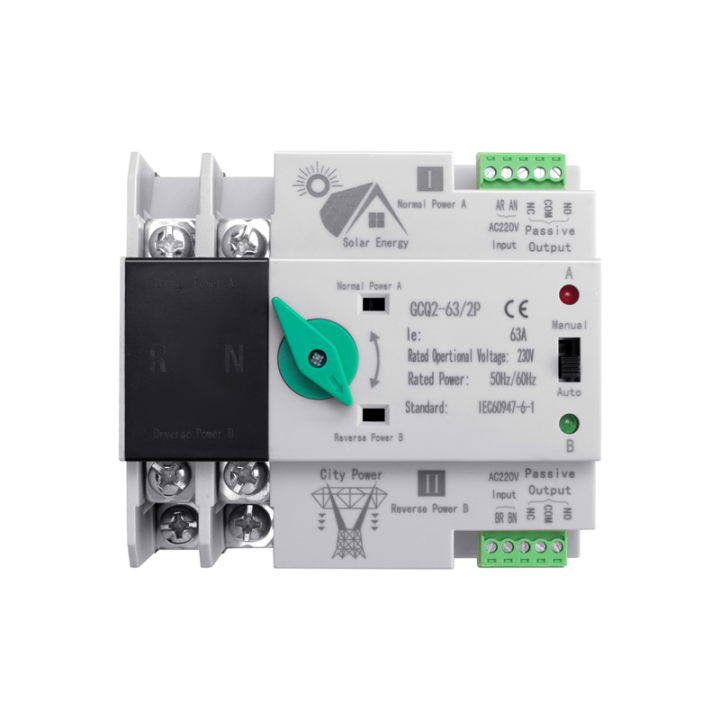 Photovoltaic Solar Power ATS Automatic Transfer Switch Din Rail 2P 63A ...