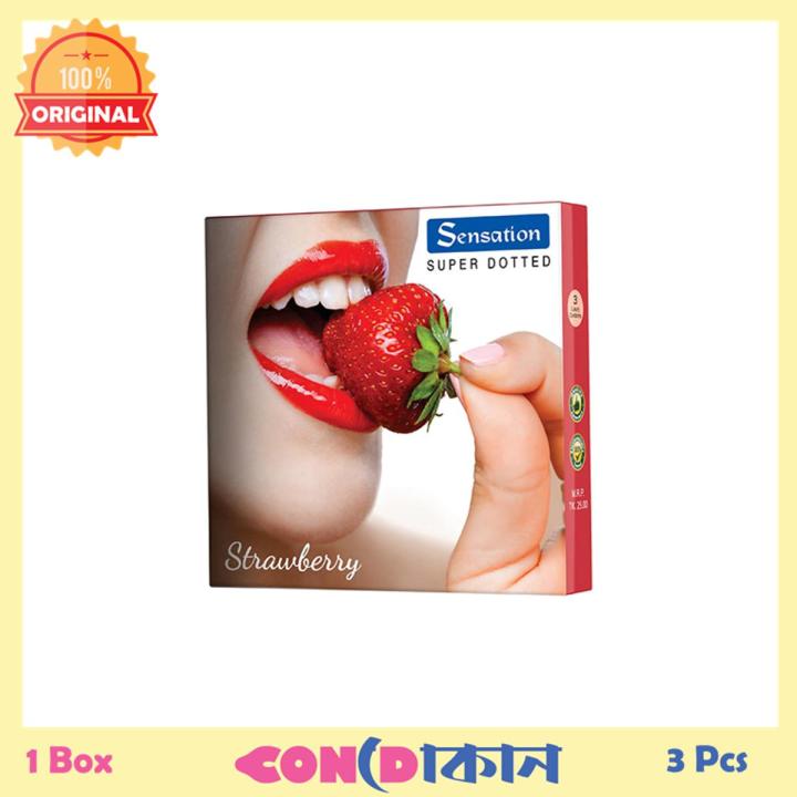 Sensation Super Dotted Strawberry Flavor Condom 1 Box (3 pcs) | Daraz.com.bd