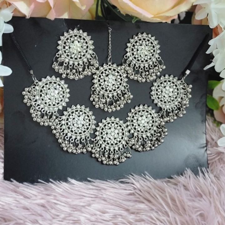 Jewellery Set 3 Part-Necklace, Earrings & Tikli | Daraz.com.bd