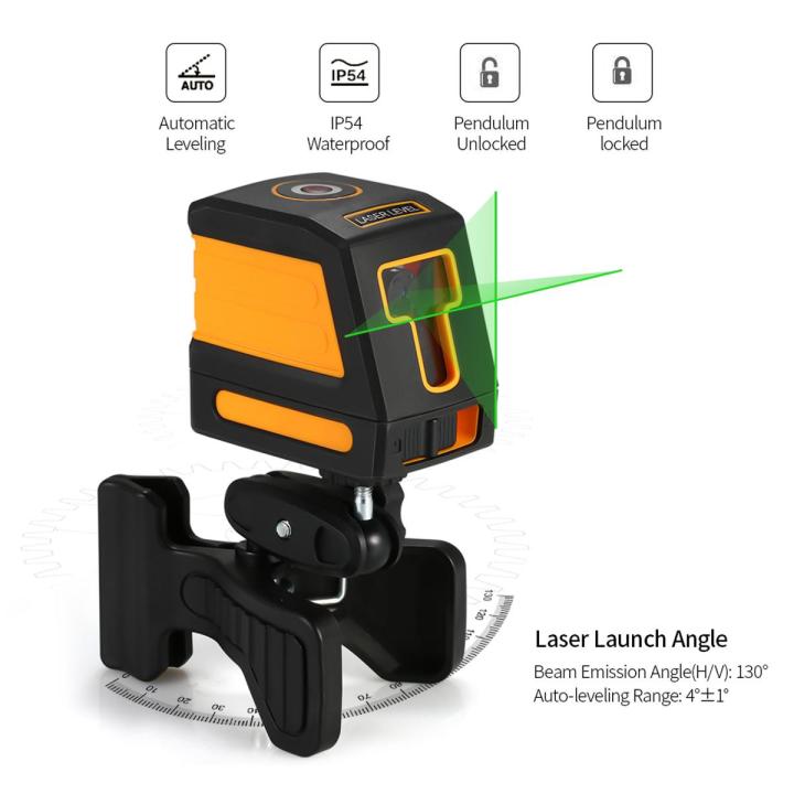 Self-Leveling 2 Lines Green Level Professional Horizontal and Vertical ...