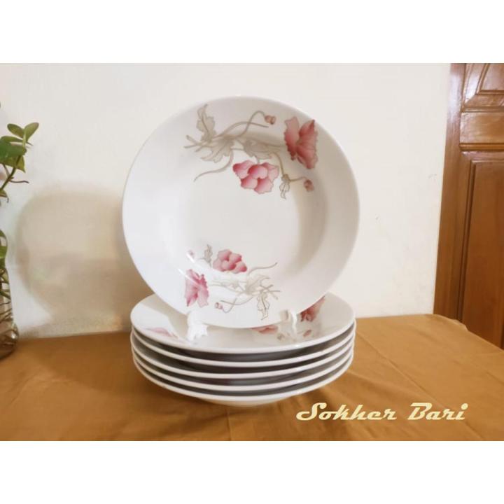 6 Pcs Ceramic Deep Dinner Plate Set 9"Inch Full Body Flower Print ...