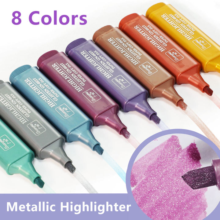 SF 8Colors/set Metallic Highlighter Fluorescent Glitter Markers Note ...
