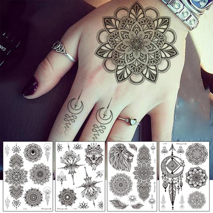 Black Tattoo Sticker Vintage Datura Flower Tattoo Sticker Waterproof ...