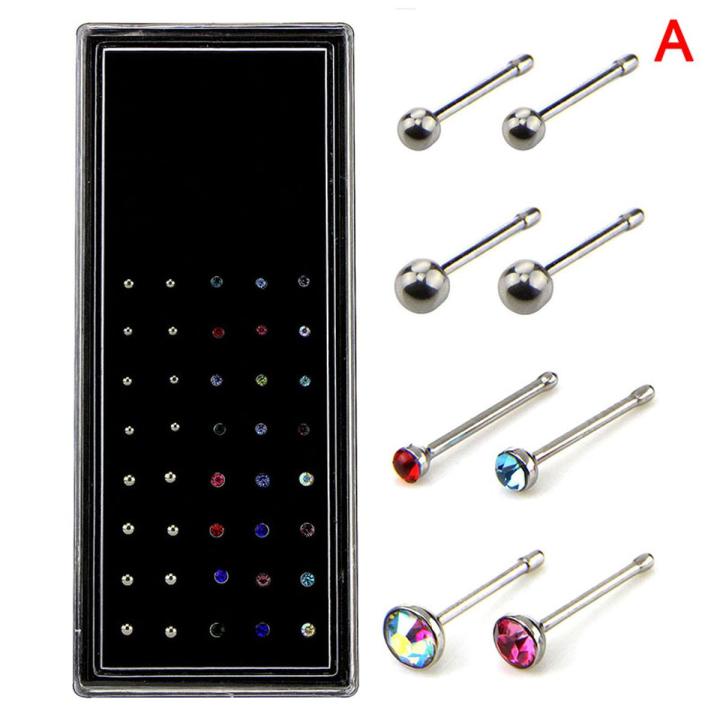 40pcs Set Stainless Steel Crystal Nose Stud Piercing Stud Nose Ring ...