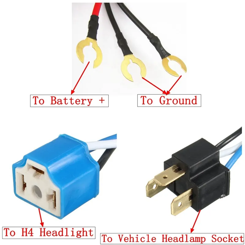H4 Negative Switched LED Headlight Lamp Bulb Relay Wiring Harness Plug ...