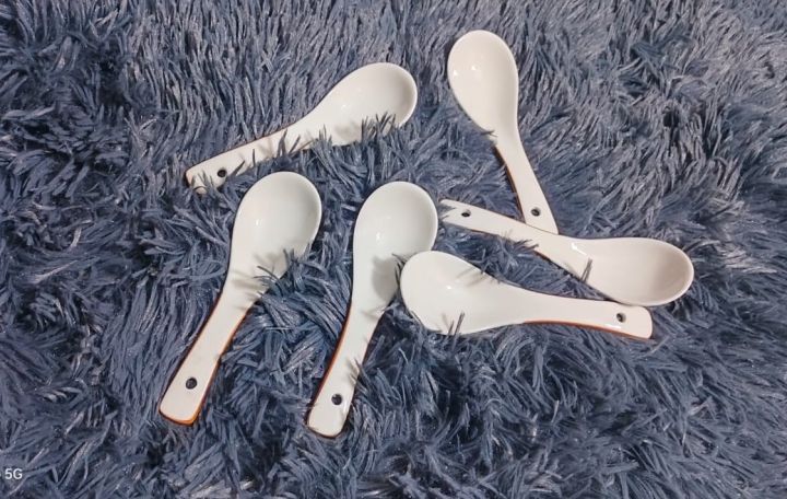 Plain White Ceramic Spoon (6 pcs) Kis Soup Spoon, Korean Chinese Rice ...
