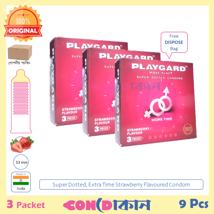 Playgard Super Dotted Extra Time strawberry Flavoured condoms 3 pack (9pcs) | Daraz.com.bd