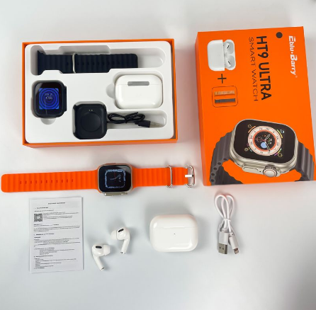 HT9 Ultra Smart Watch + TWS Combo With Double Strap- Black Color ...