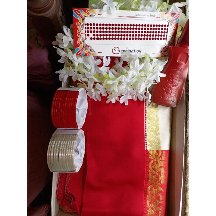 Special Combo Pack Including Exclusive White Indian Katan Saree, Churi ...