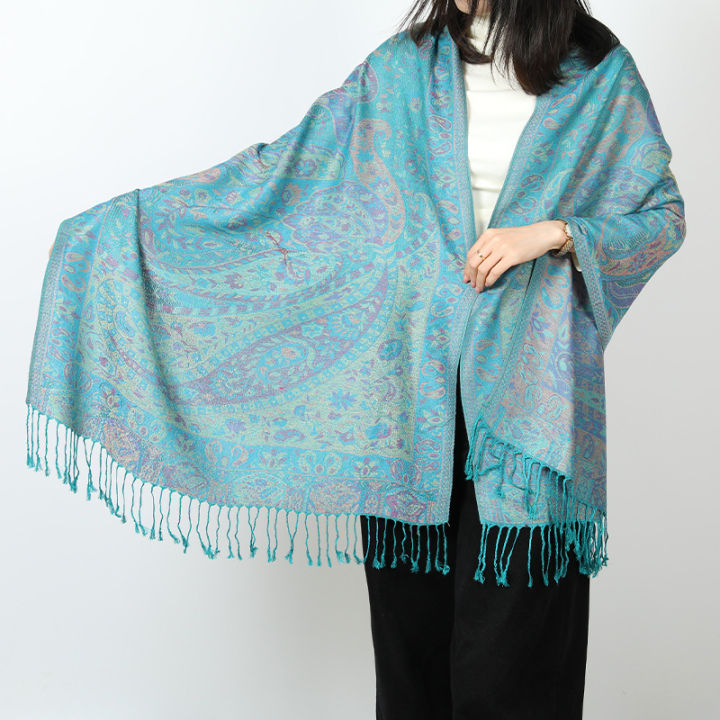Luxury Women Paisley Jacquard Scarf Silky Pashmina Ethnic Style Fringed ...
