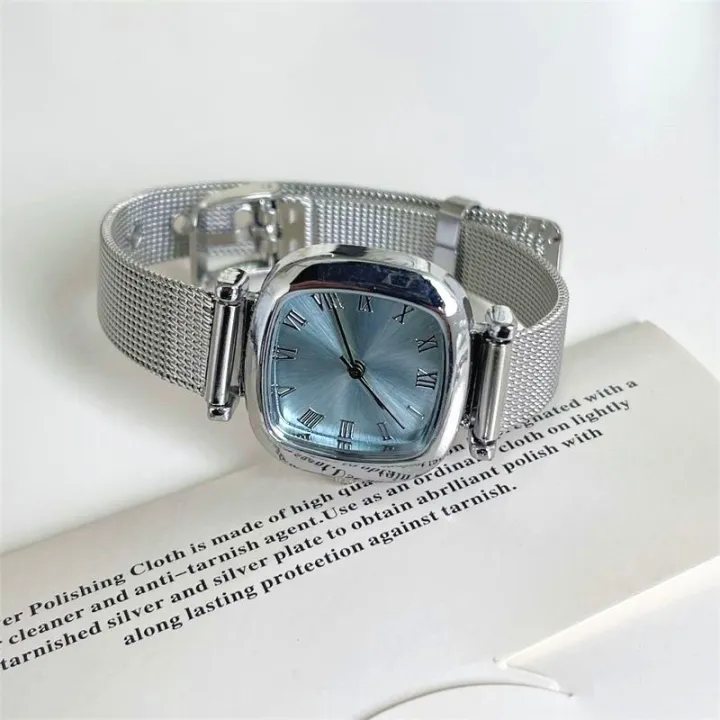 【Hengli jewelry story】Blue Dial Metal Chain Girl Style Roman Square ...